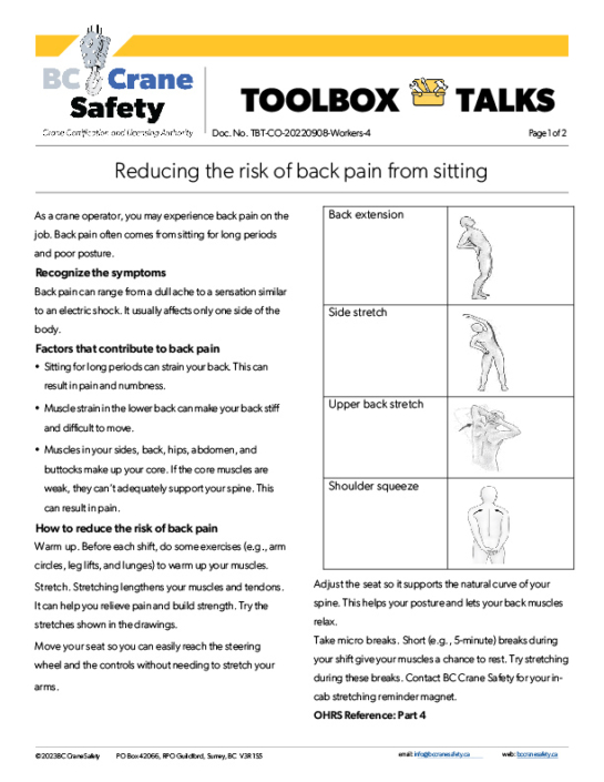Toolbox Talks: Reducing the Risk of Back Pain from Sitting - BC Crane ...